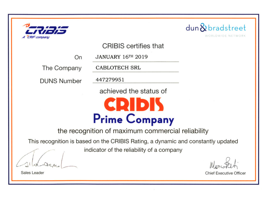 Cablotech CRIBIS Prime Company 2019 | Cablotech